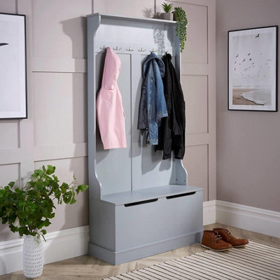 Home Source Durban Hallway Coat and Shoe Storage Bench Unit Grey