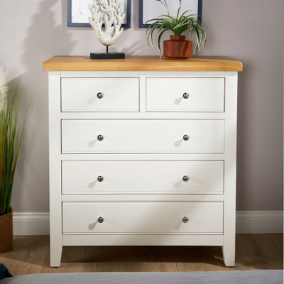 Home Source Easton Fully Assembled Solid Wood with Oak Veneer White 5 ...