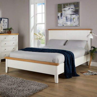 Home Source Easton Solid Wood with Oak Veneer White 4' 6" Double Wooden ...