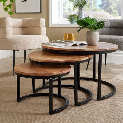 Home Source Eureka Acacia Nest of 3 Round Tables