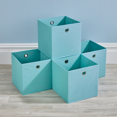 Home Source Fabric Cube Storage Box 4 Pack Aqua Blue