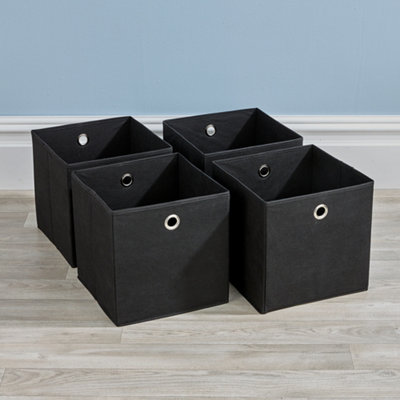 Home Source Fabric Cube Storage Box 4 Pack Black
