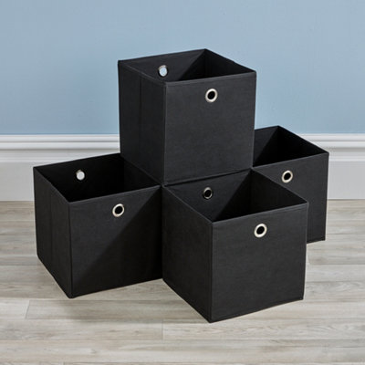 Home Source Fabric Cube Storage Box 4 Pack Black
