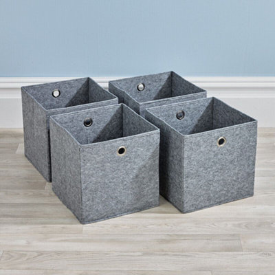Home Source Fabric Cube Storage Box 4 Pack Felt Grey