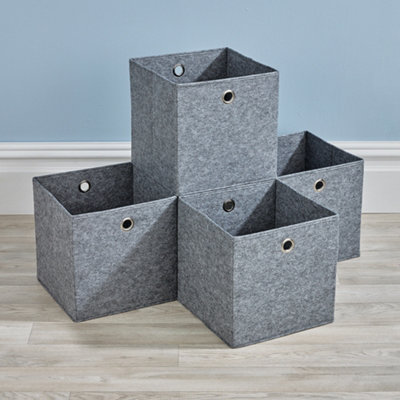 Home Source Fabric Cube Storage Box 4 Pack Felt Grey
