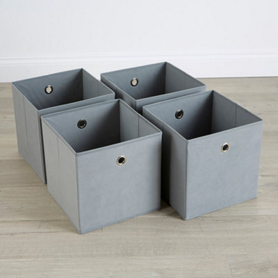 Home Source Fabric Cube Storage Box 4 Pack Grey