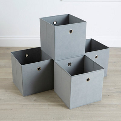 Home Source Fabric Cube Storage Box 4 Pack Grey
