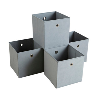 Home Source Fabric Cube Storage Box 4 Pack Grey