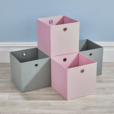 Home Source Fabric Cube Storage Box 4 Pack Mixed Pink and Grey