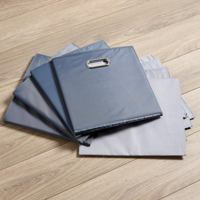 Home Source Fabric Cube Storage Box 4 Pack Oval Handle Grey
