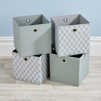 Home Source Fabric Cube Storage Box 4 Pack Pattern Grey