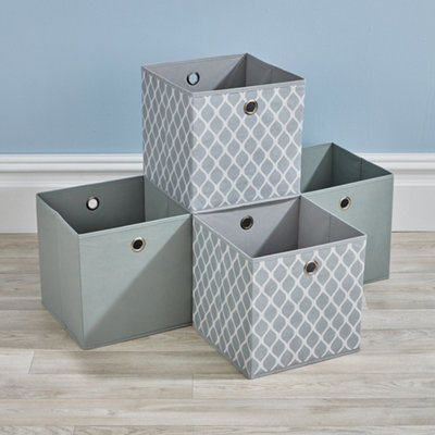 Home Source Fabric Cube Storage Box 4 Pack Pattern Grey
