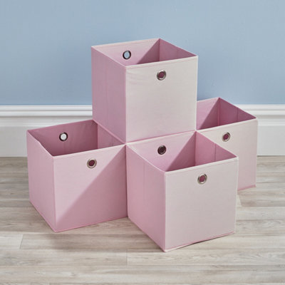 Home Source Fabric Cube Storage Box 4 Pack Pink