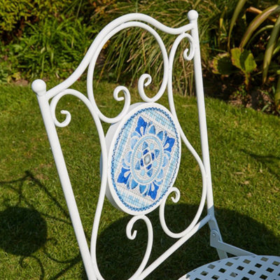 Home Source Fenton Mosaic Outdoor Garden Patio Bistro Set White