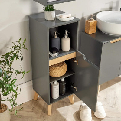 Home Source Florence 1 Door Bathroom Floor Cabinet Storage Unit Grey