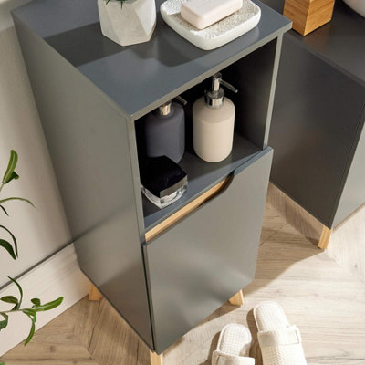 Home Source Florence 1 Door Bathroom Floor Cabinet Storage Unit Grey