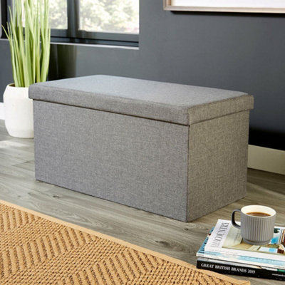 Home Source Folding Storage Box Ottoman Charcoal Grey Linen