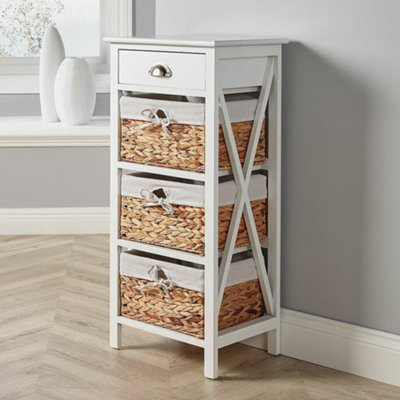 Home Source Fully Assembled 1 Drawer 3 Lined Basket Storage Unit White