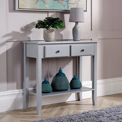 Home Source Garda 2 Drawer Hallway Console Table Grey