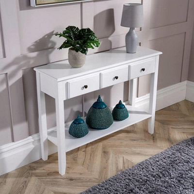 Home Source Garda 3 Drawer Hallway Console Table White