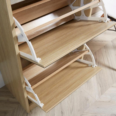 Home Source Heidi 6ft Mirrored Hallway Bedroom Shoe Cabinet Oak Effect