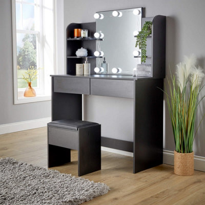 Home Source Julia Black Dressing Table with Stool | DIY at B&Q