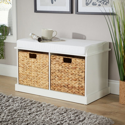Home Source Lapworth 2 Wicker Basket Padded Storage Bench