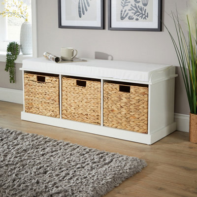 Home Source Lapworth 3 Wicker Basket Padded Storage Bench