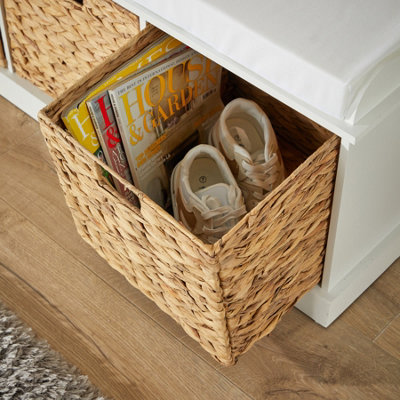 Home Source Lapworth 3 Wicker Basket Padded Storage Bench