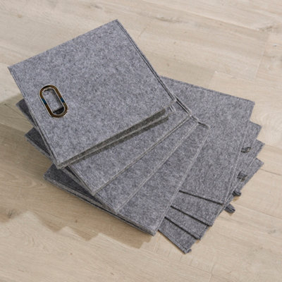 Home Source Large Fabric Cube Storage Box 4 Pack Oval Handle Grey Felt