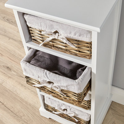 Home Source Lichfield 4 Wicker Basket Drawer Chest Storage Unit White