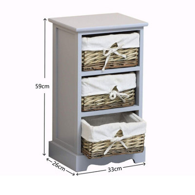 Home Source Lichfield Fully Assembled 3 Wicker Basket Drawer Chest ...