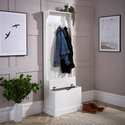 Home Source Lincoln Hallway Coat and Shoe Storage Bench Unit White