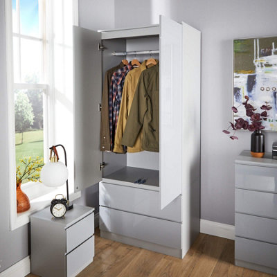 Home Source Lugano Grey 2 Door 2 Drawer Wardrobe High Gloss Door ...