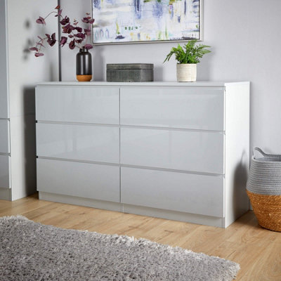 Home Source Lugano Grey 6 Drawer Wide Chest of Drawers High Gloss ...