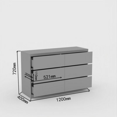Home Source Lugano Grey 6 Drawer Wide Chest of Drawers High Gloss ...
