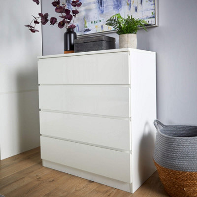 Home Source Lugano White 4 Drawer Chest of Drawers High Gloss Drawer Fronts