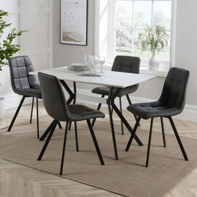 Home Source Luxor White Dining Table Set with 4 Grey Chairs | DIY at B&Q