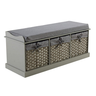 Home Source Malibu 3 Basket Drawer Hallway Shoe Storage Bench with ...
