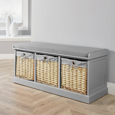 Home Source Malvern 3 Basket Drawer Hallway Shoe Storage Bench with ...
