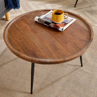 Home Source Manhattan Round Mango Wood with Metal Legs Large Coffee Table