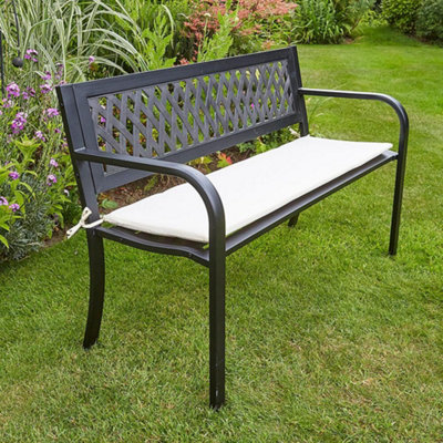 Home Source Meadow Outside Patio Garden Bench with Cushion Seat Pad