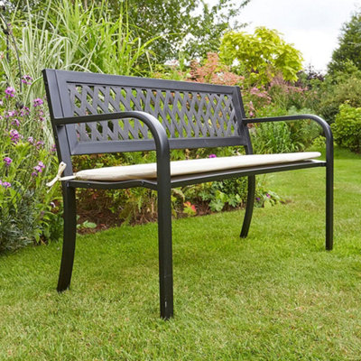 Home Source Meadow Outside Patio Garden Bench with Cushion Seat Pad