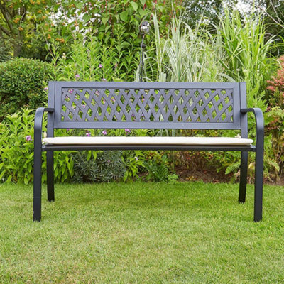 Home Source Meadow Outside Patio Garden Bench with Cushion Seat Pad