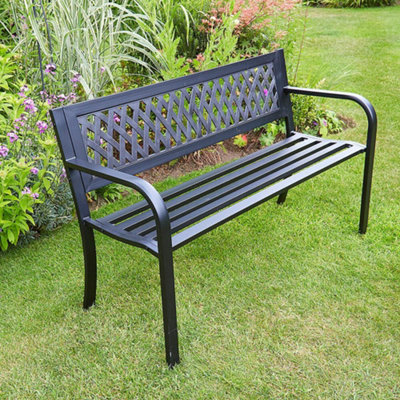 Home Source Meadow Outside Patio Garden Bench with Cushion Seat Pad