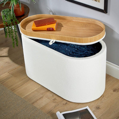 Home Source Merida White Storage Ottoman with Reversible Tray Top Lid