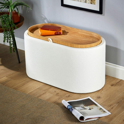 Home Source Merida White Storage Ottoman with Reversible Tray Top Lid