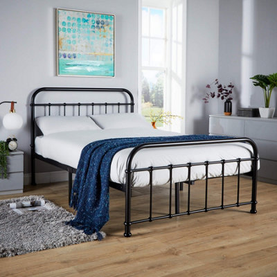 Home Source Minerva Vintage Style Black Metal Small Double Bed Frame