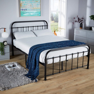 Home Source Minerva Vintage Style Black Metal Small Double Bed Frame
