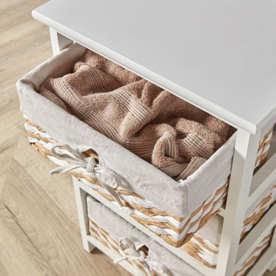Home Source Norfolk 3 Wicker Basket Drawer Chest Storage Unit White